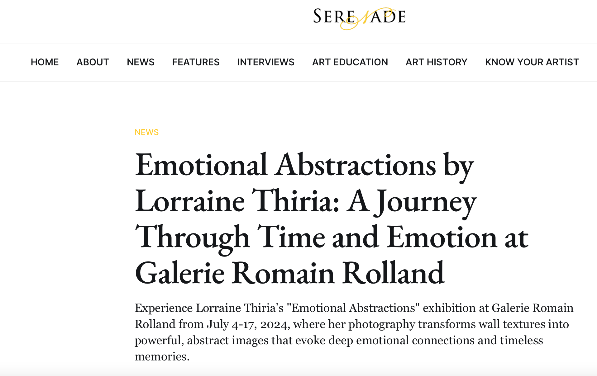 Interviews Serenade Art Magazine, New Delhi, Inde, juillet et août 2024 ...